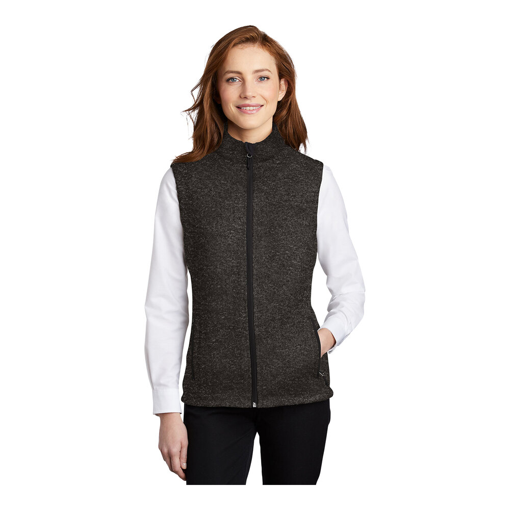 Port Authority L236 Women's Customizable Black Heather Fleece Sweater ...