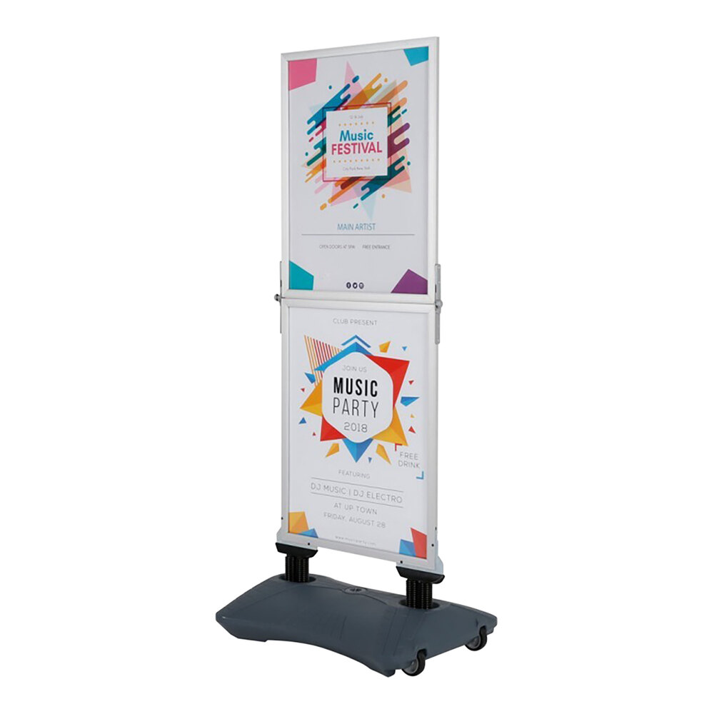 MT Displays WindPro Slim 2 Tier 22" x 28" Silver Sign Board with Gray ...