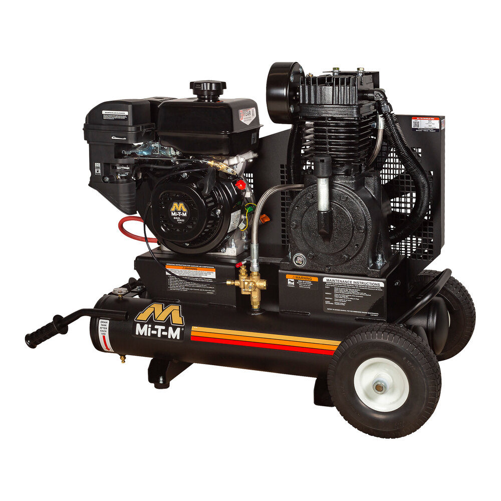 Mi-T-M 8 Gallon Carbon Steel Two-Stage Portable Gas-Powered Horizontal Twin Tank Wheelbarrow Air ...