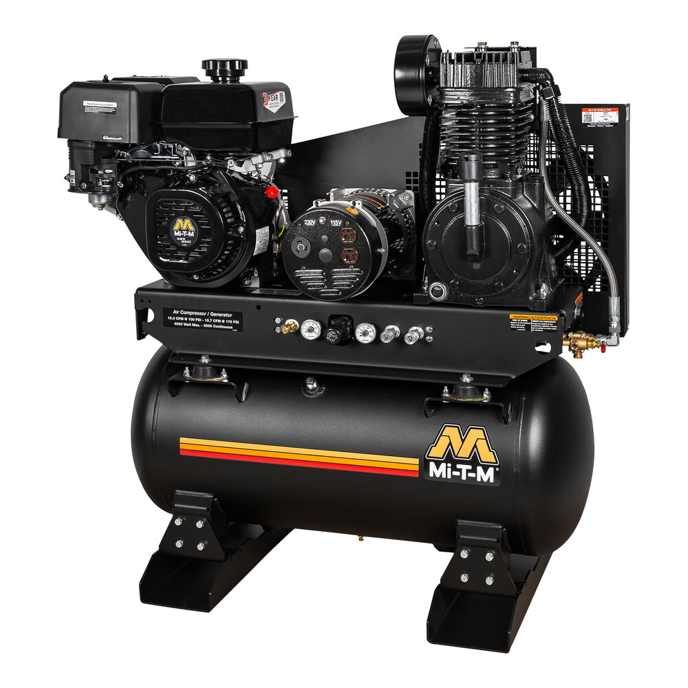 Mi-T-M 30 Gallon Carbon Steel Two-Stage Stationary Gas-Powered Horizontal Air Compressor ...