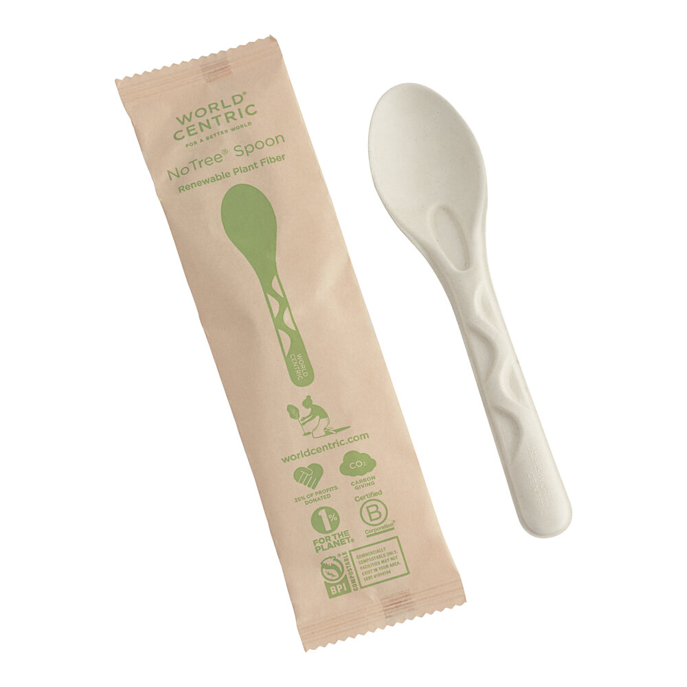 World Centric 6" Wrapped Compostable Fiber Spoon - 750/Case