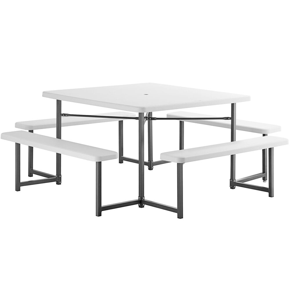 Lancaster Table & Seating 48" Square White Picnic Table with Attached ...