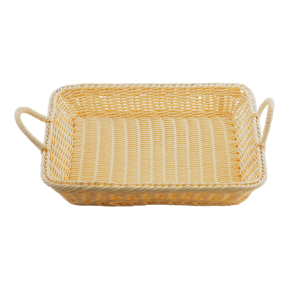 TableCraft 15 1/2" x 12 1/2" Rectangular Natural Polypropylene Basket with Handles