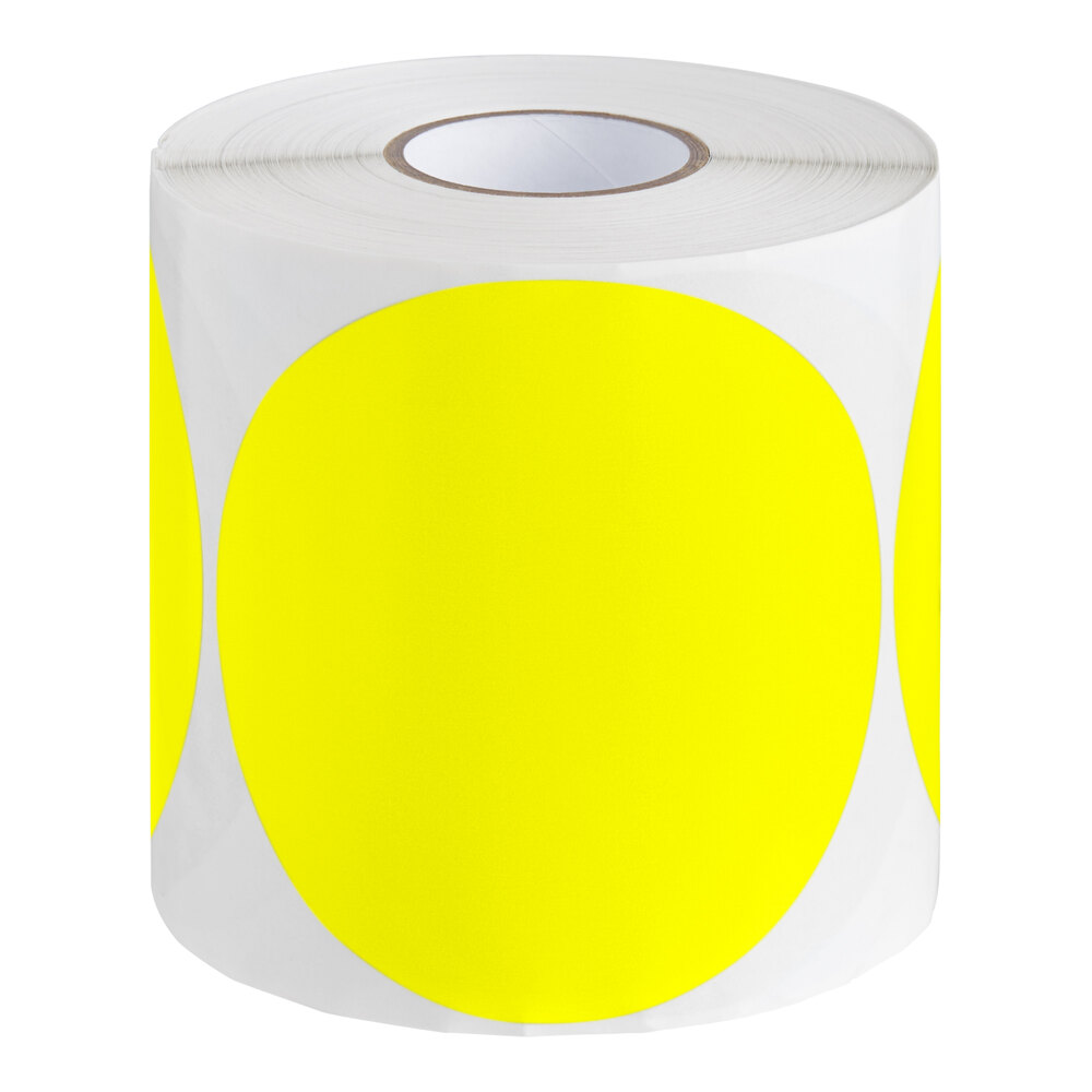 Lavex 4" Bright Yellow Semi-Gloss Paper Permanent Round Inventory Label ...
