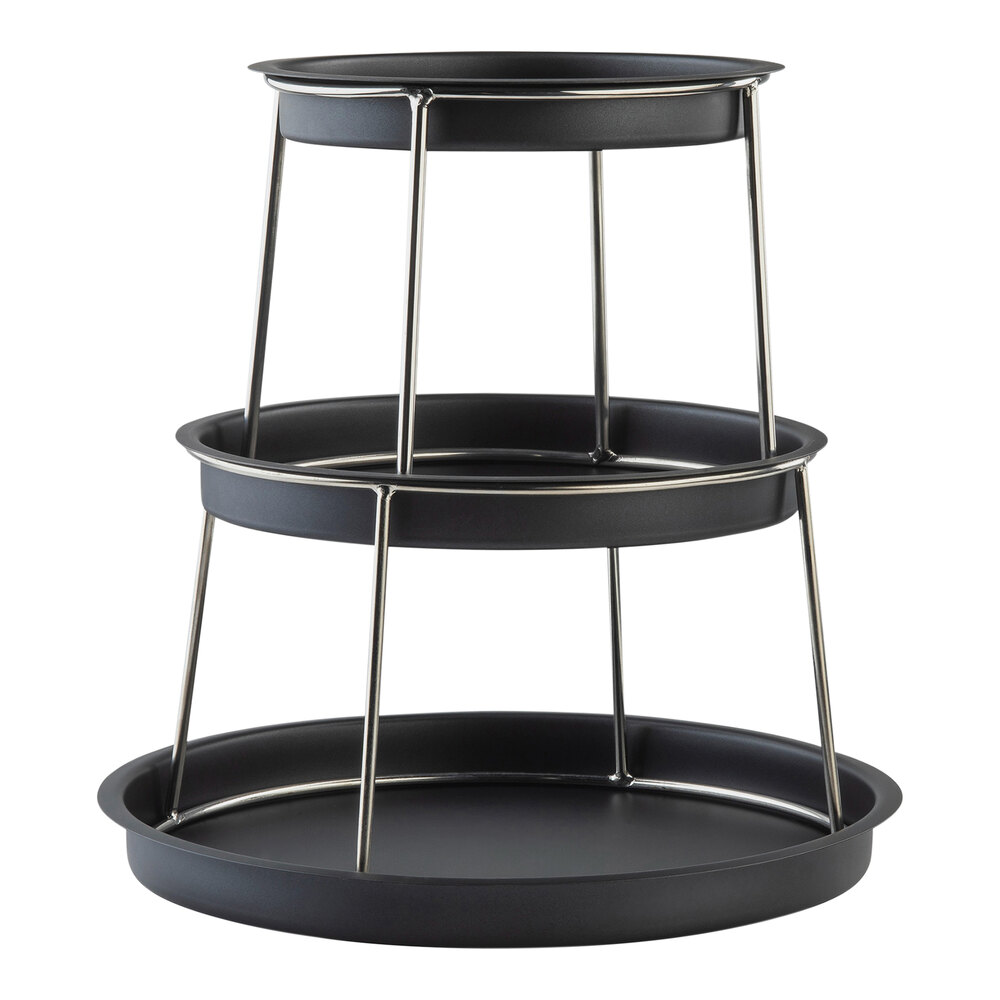 TableCraft 13 3/4" 3-Tier Round Black Stainless Steel Sharing Tower