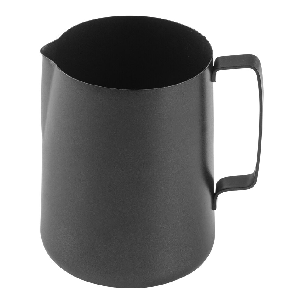 TableCraft 36 oz. Black Stainless Steel Frothing Pitcher 12063