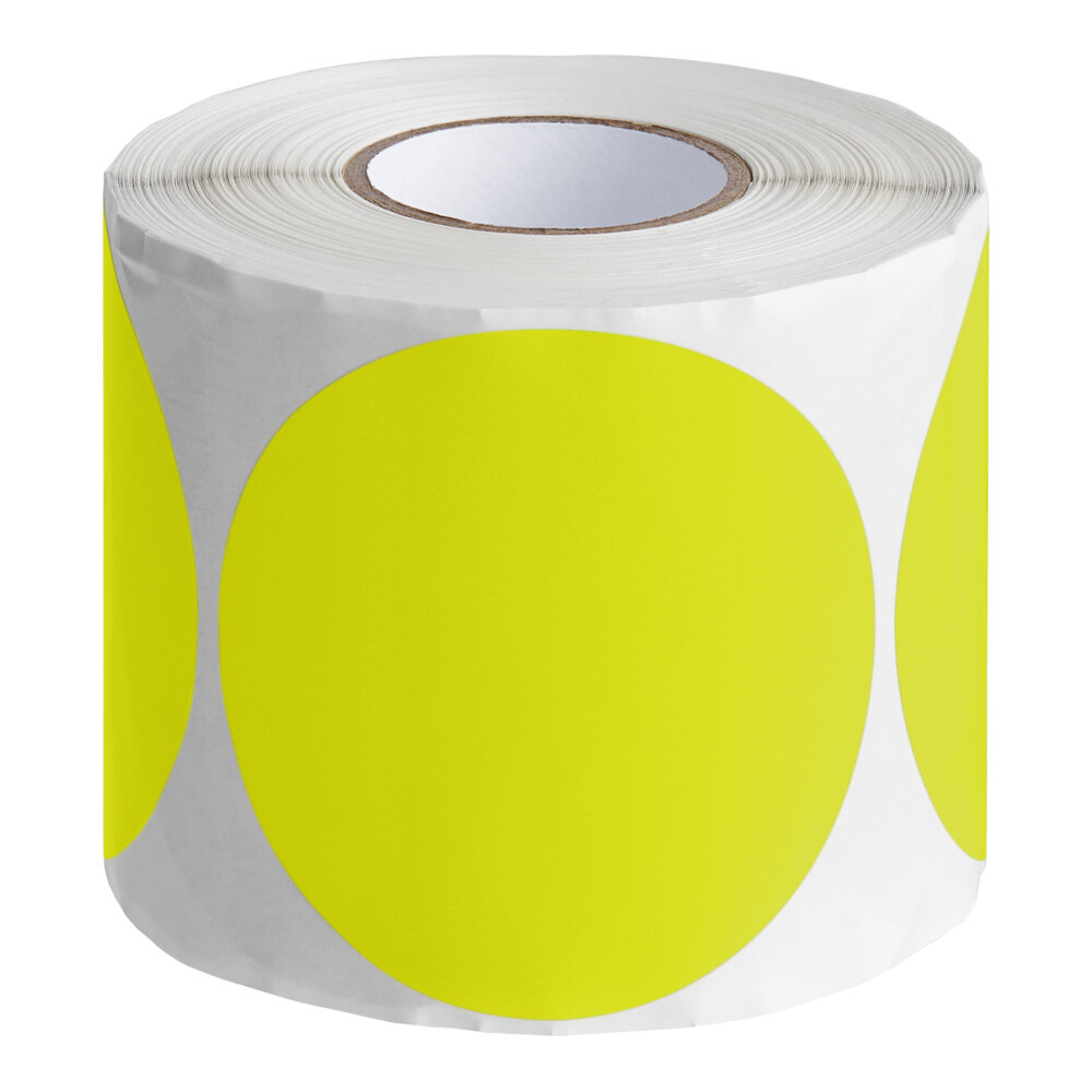 Lavex 3" Fluorescent Chartreuse Semi-Gloss Paper Permanent Round ...