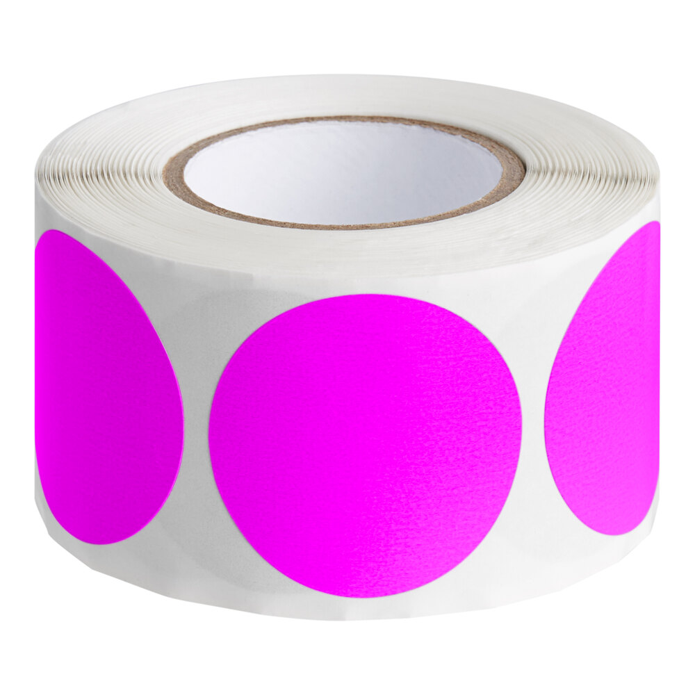 Lavex 1 1/2" Fluorescent Pink Semi-Gloss Paper Permanent Round ...