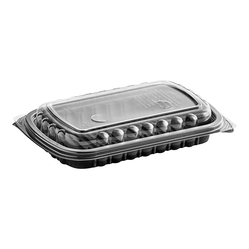 Pactiv MealMaster 10" x 7 1/8" x 2 1/8" Half Slab Black Rib Container ...