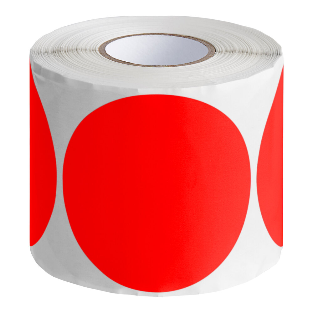 Lavex 3" Fluorescent Red Semi-Gloss Paper Permanent Round Inventory ...