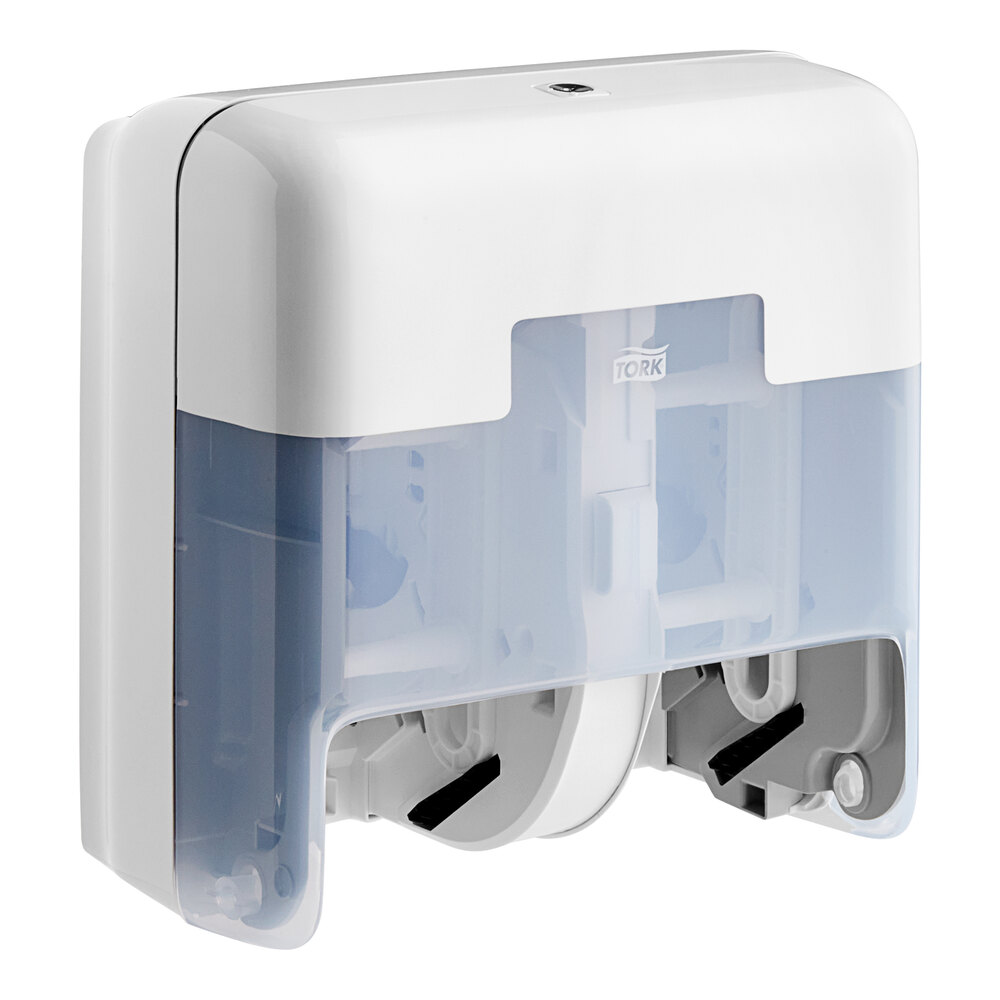 Tork OptiServe 473620 Coreless White Four Roll Toilet Tissue Dispenser T7 / T5
