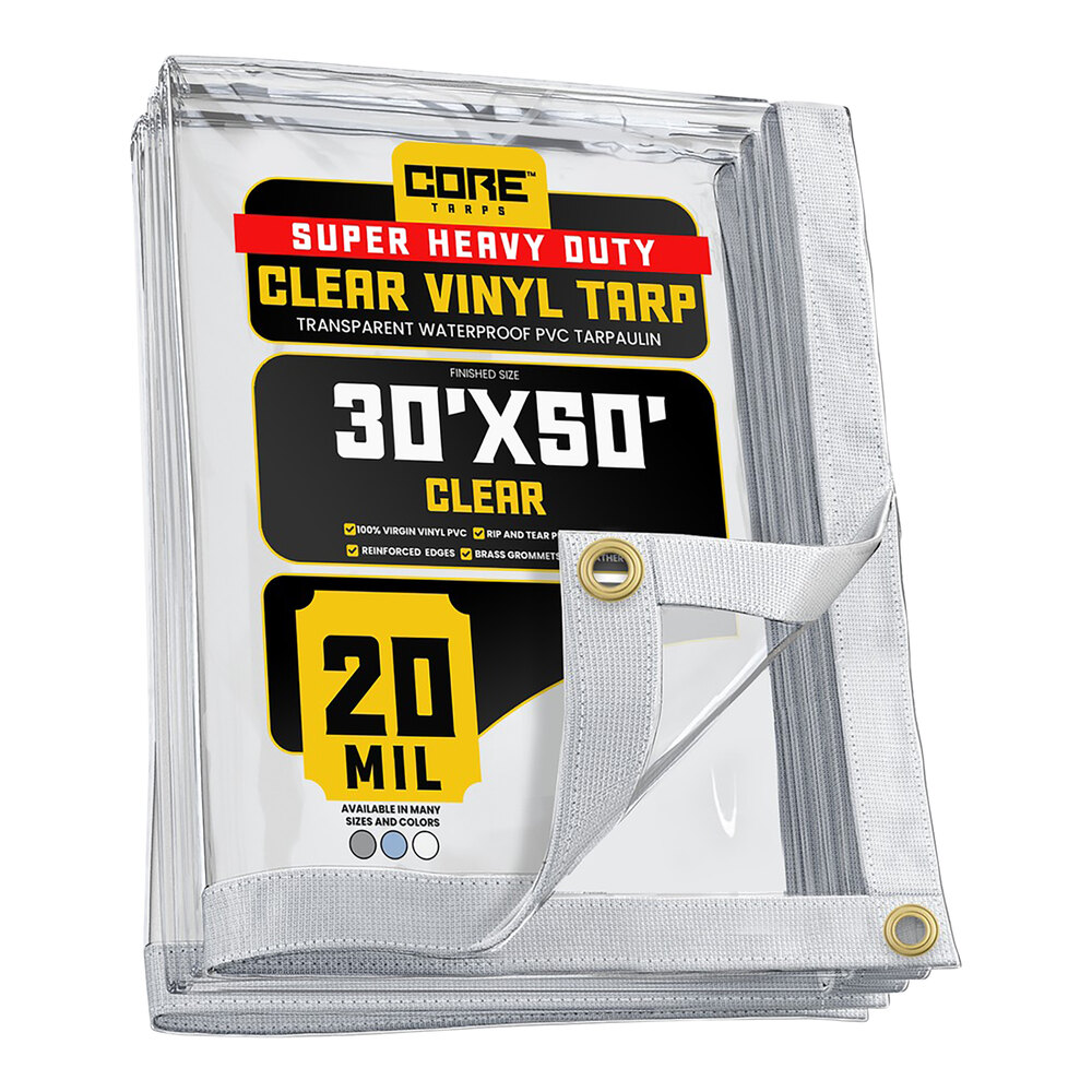 Core Tarps 30' x 50' Clear Extreme Heavy-Duty Weatherproof 20 Mil PVC ...