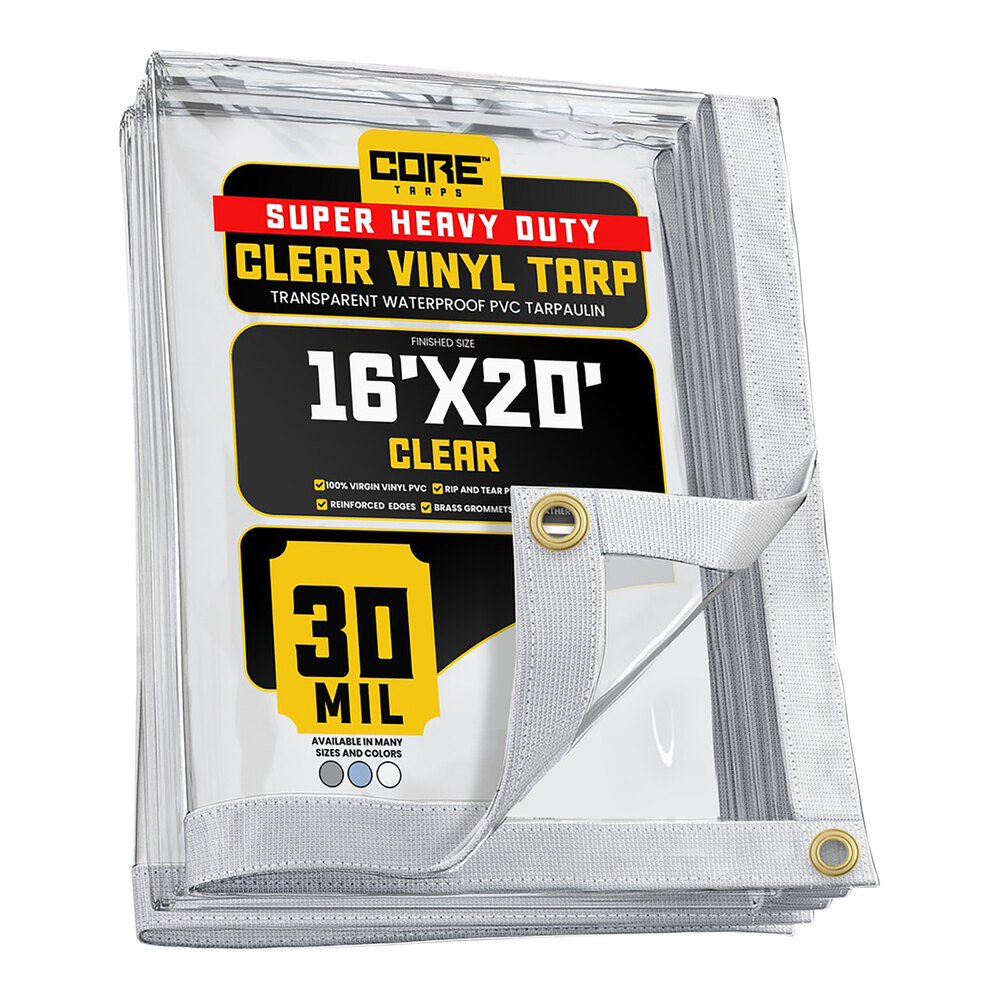 Core Tarps 16' x 20' Clear Extreme Heavy-Duty Weatherproof 30 Mil PVC ...