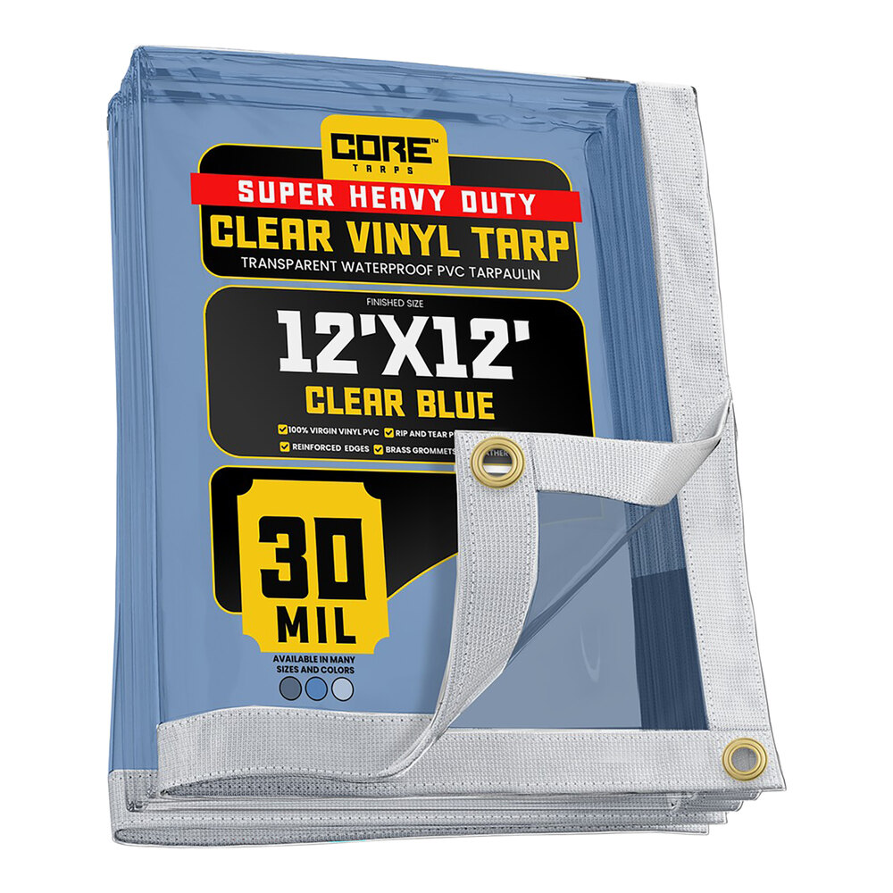 Core Tarps 12' x 12' Clear Blue Extreme Heavy-Duty Weatherproof 30 Mil ...