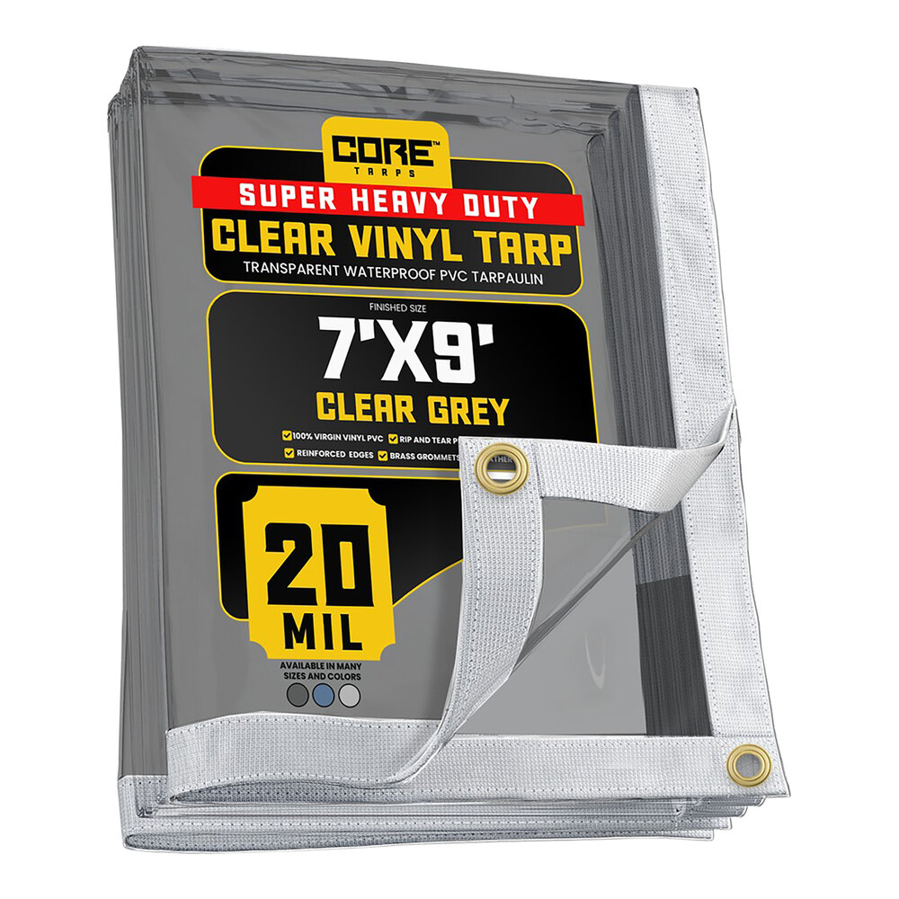 Core Tarps 7' x 9' Clear Gray Extreme Heavy-Duty Weatherproof 20 Mil ...