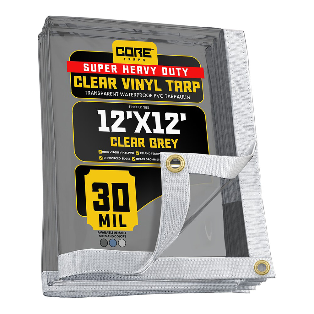 Core Tarps 12' x 12' Clear Gray Extreme Heavy-Duty Weatherproof 30 Mil ...