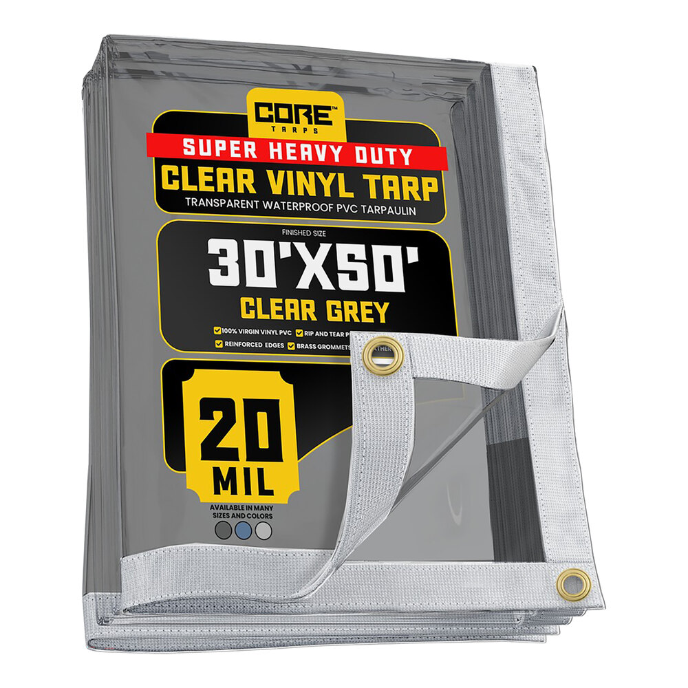 Core Tarps 30' x 50' Clear Gray Extreme Heavy-Duty Weatherproof 20 Mil ...