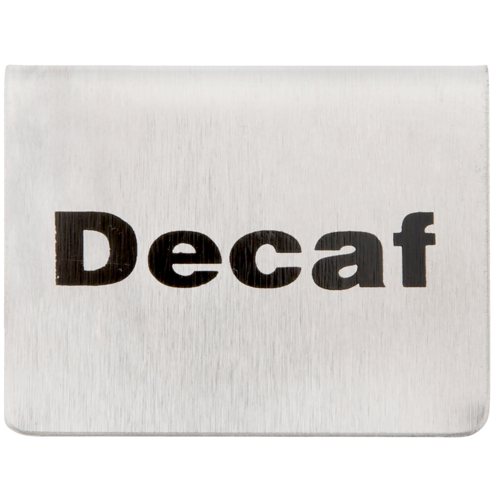 TableCraft B2 2 1/2" x 2" Stainless Steel "Decaf" Tent Sign
