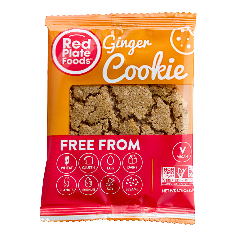 Red Plate Foods Individually Wrapped Vegan Ginger Cookie 1.76 oz. - 12/Case