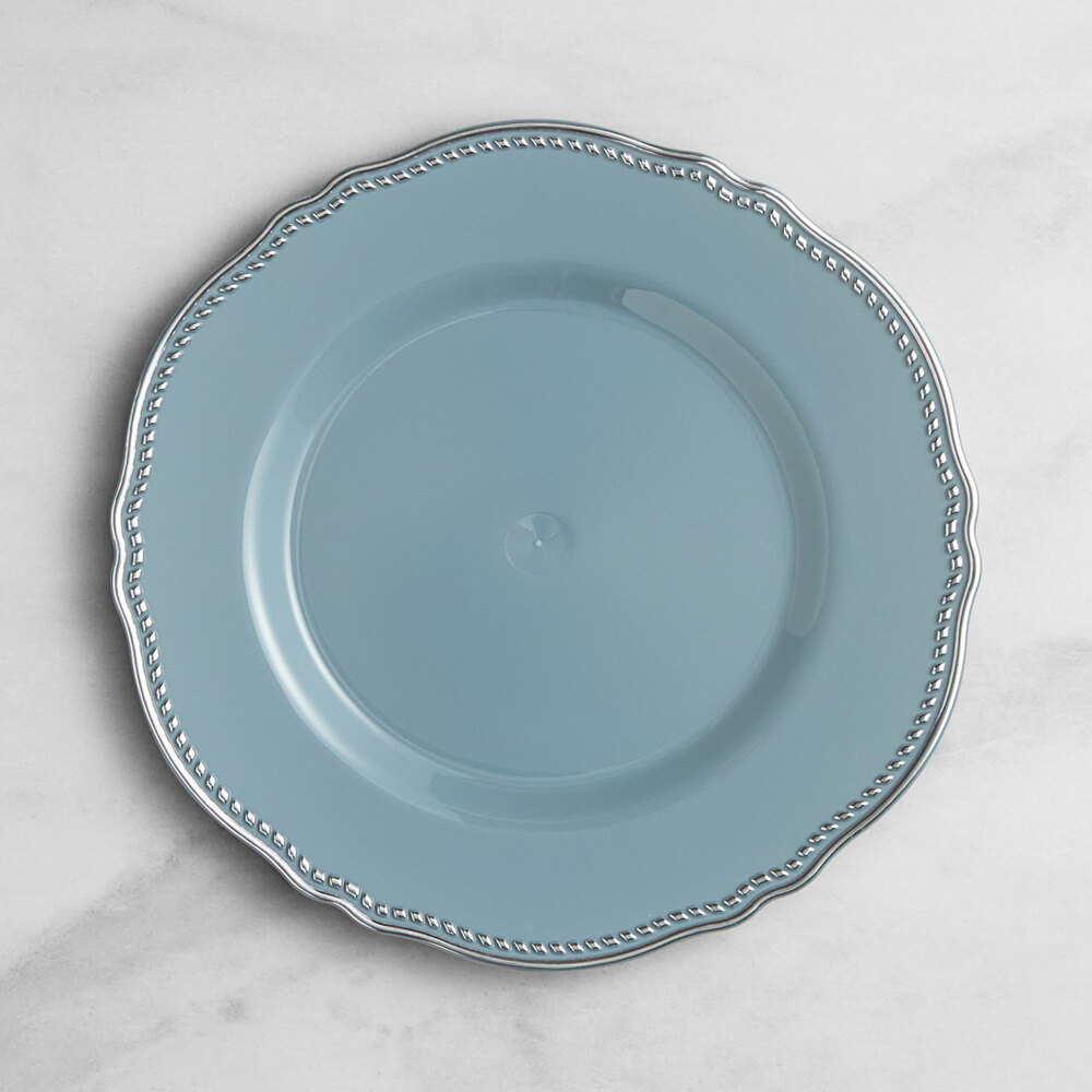 Visions Heirloom 9" Steel Blue Round Plastic Plate with Silver Vintage ...