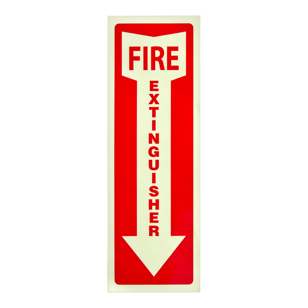 Lavex 12" x 4" Red / White Adhesive Vinyl "Fire Extinguisher" Glow-in ...