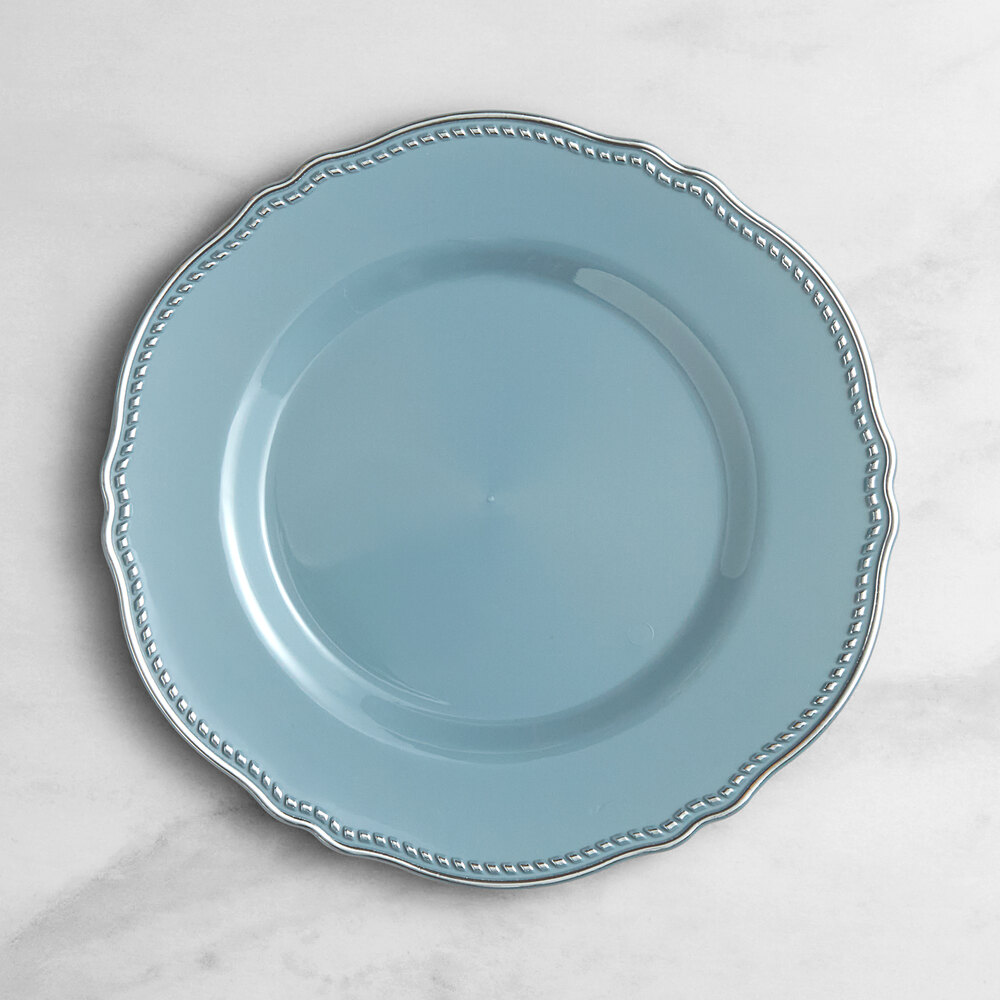 Visions Heirloom 10" Steel Blue Round Plastic Plate with Silver Vintage ...