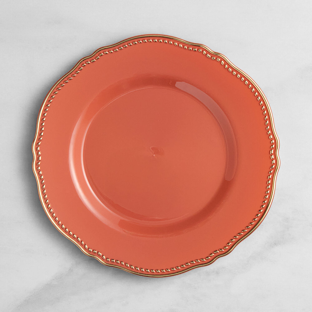 Visions Heirloom 9" Terra Cotta Round Plastic Plate with Gold Vintage ...