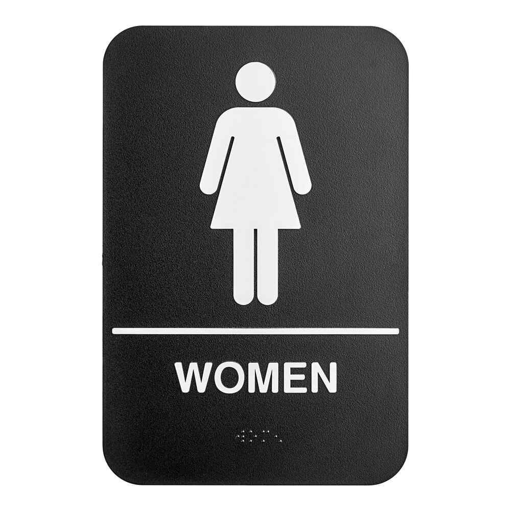 Lavex Black / White Plastic Women's Restroom Sign with Braille