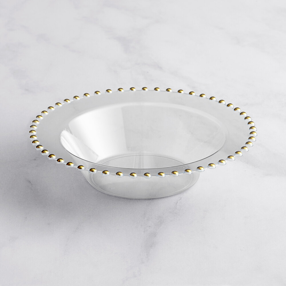 Visions Beaded 14 oz. Clear Round Plastic Bowl with Gold Beaded Rim ...