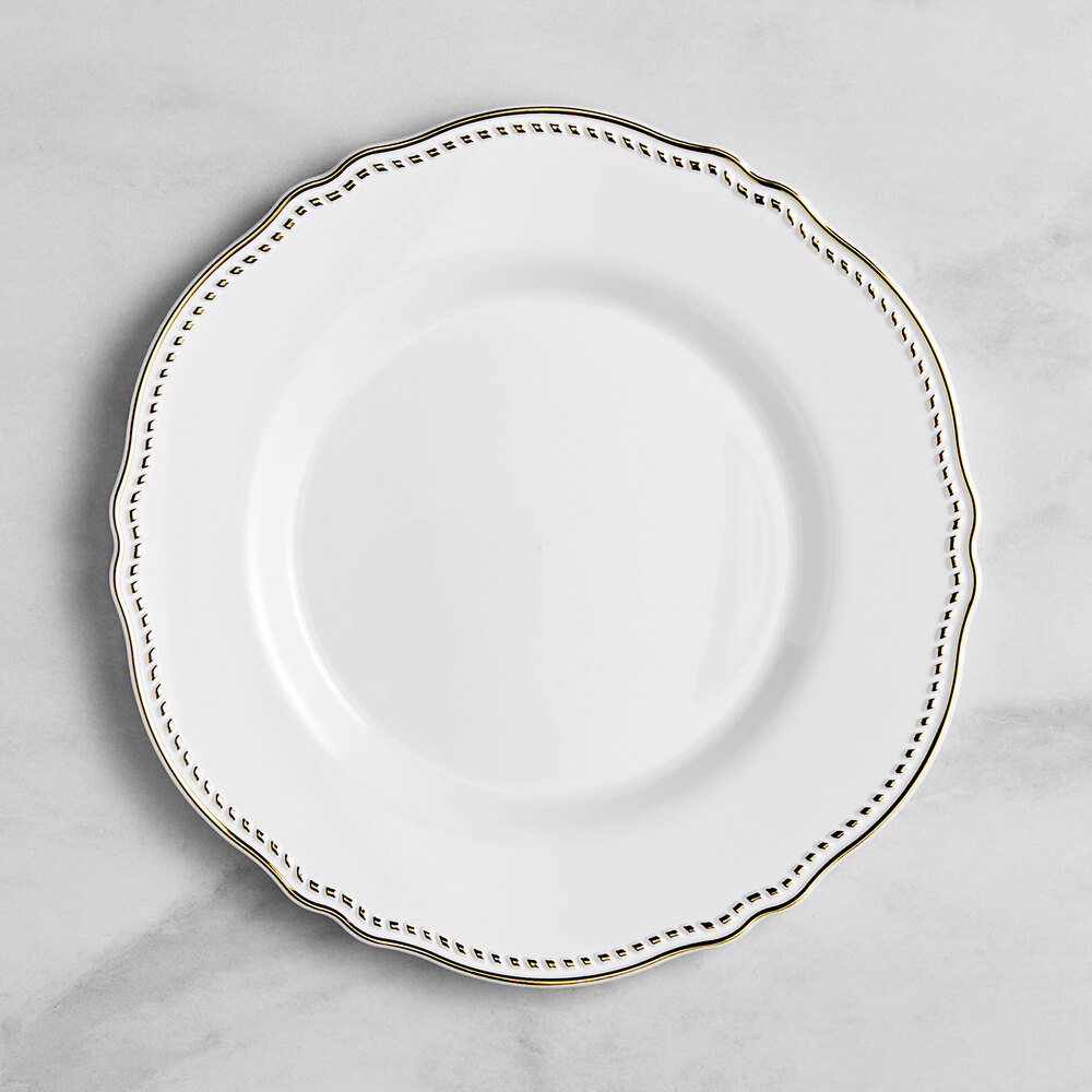 Visions Heirloom 10" White Round Plastic Plate with Gold Vintage Rim ...