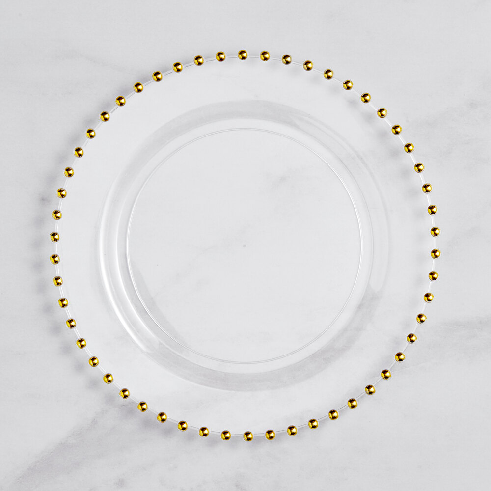 Visions Beaded 10" Clear Round Plastic Plate with Gold Beaded Rim - 120 ...