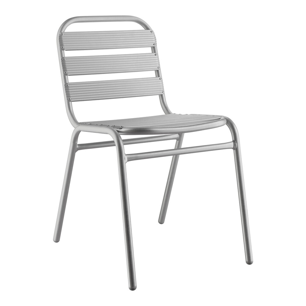 Lancaster Table & Seating Silver Powder-Coated Steel Outdoor Side Chair