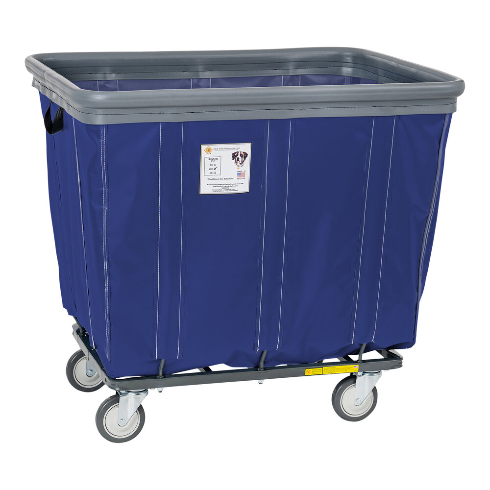 R&B Wire Products, Inc. 14 Bushel Navy Fully Sewn Vinyl Basket Truck with Bumper and Swivel ...
