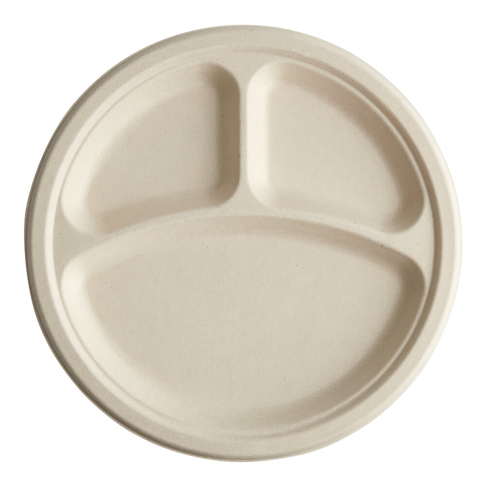 World Centric 10" 3-Compartment Round Compostable Plant Fiber Plate ...
