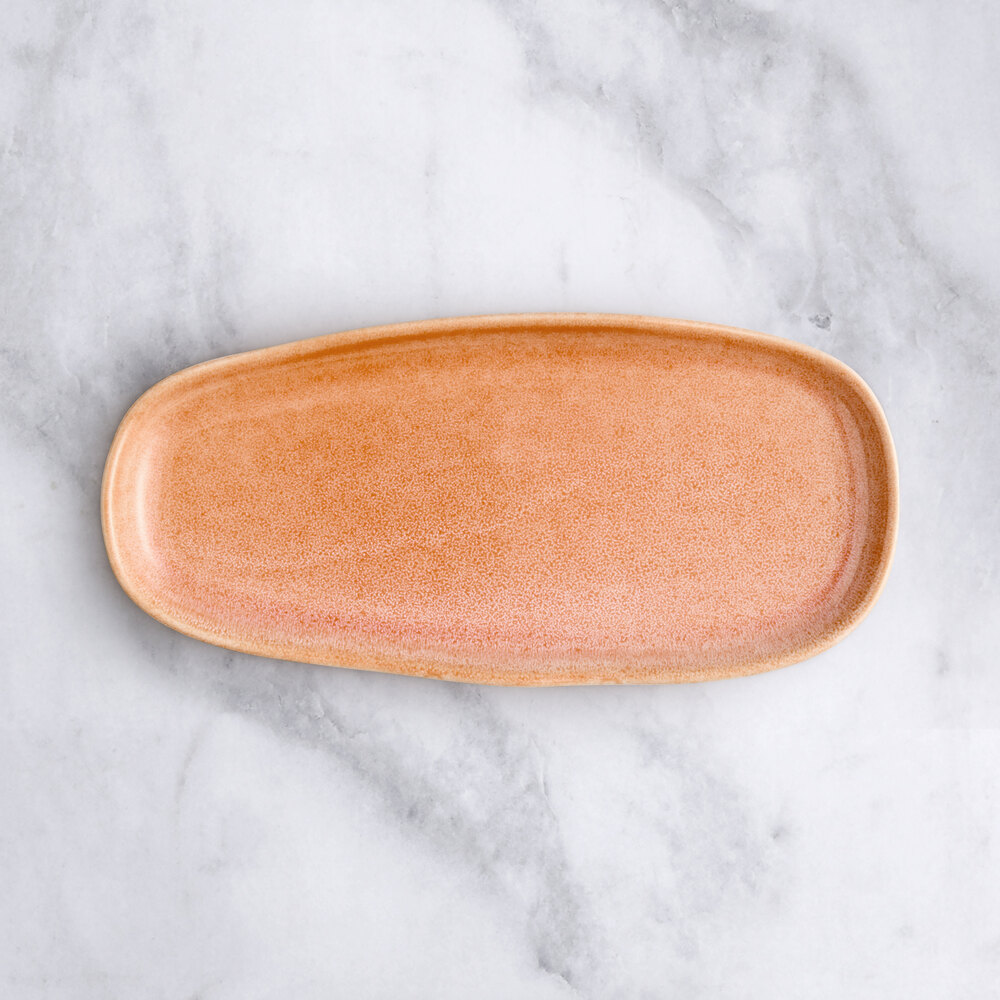 Acopa Highlands 11 5/8" x 5 1/8" Oblong Primrose Peach Coupe China Tray ...