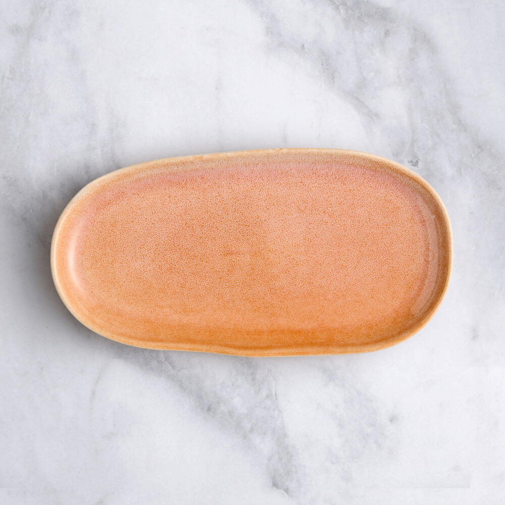 Acopa Highlands 13" x 6 3/4" Oblong Primrose Peach Coupe China Tray ...