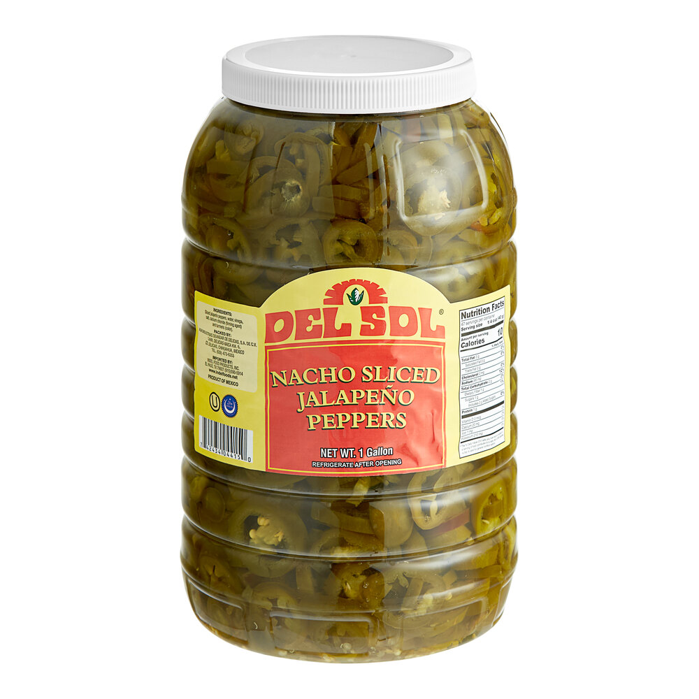 Del Sol Nacho Sliced Jalapeno Peppers 1 Gallon - 4/Case