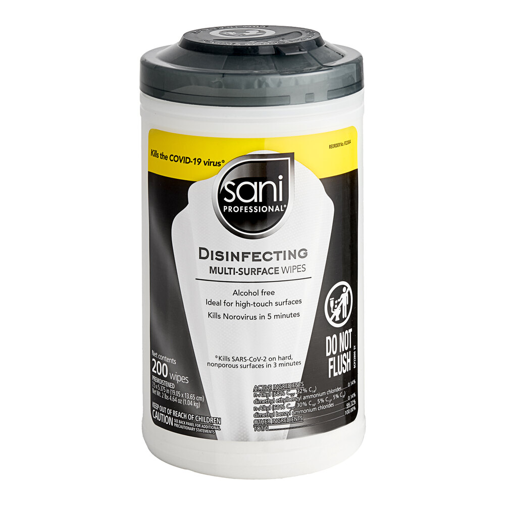 Sani Professional 7 1/2" x 5 3/8" 200-Count Alcohol-Free Disinfecting ...
