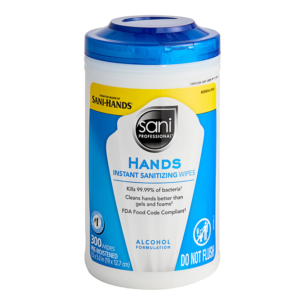 Sani Professional 7 1/2" x 5" 300-Count Instant Sanitizing Hand Wipes ...