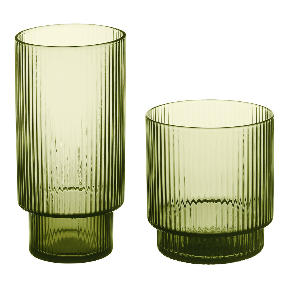 Acopa Lore Green Rocks / Old Fashioned and Highball Glass Set - 24/Case