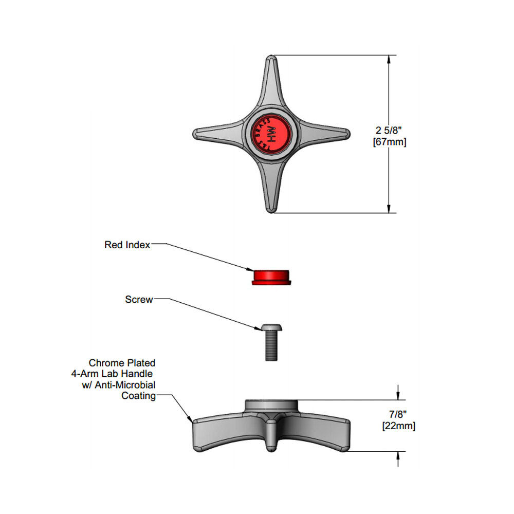 T&S 193LH Black Four Arm Lab Handle with Red Button and Screw
