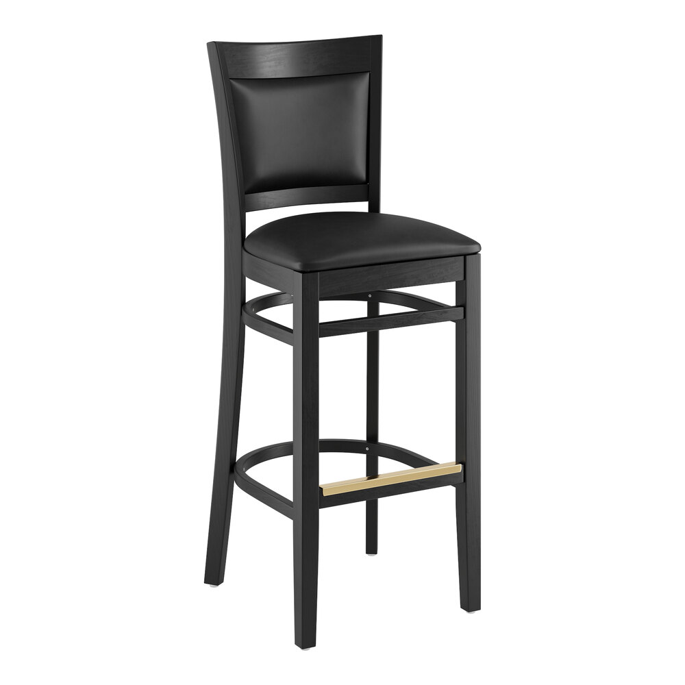Lancaster Table & Seating Sofia Black Finish Wood Bar Stool with Black Vinyl Seat - Assembled
