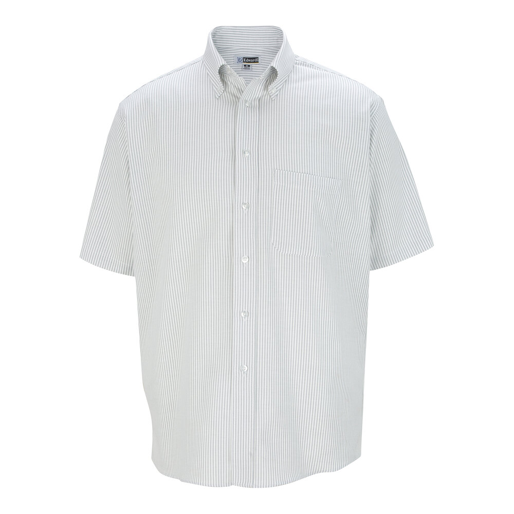 Edwards 1027 Men's Customizable Gray Stripe Short Sleeve Wrinkle ...