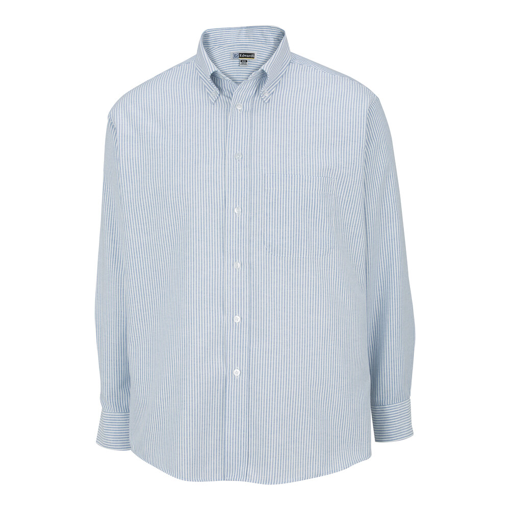 Edwards 1077 Men's Customizable Blue Stripe Long Sleeve Wrinkle ...