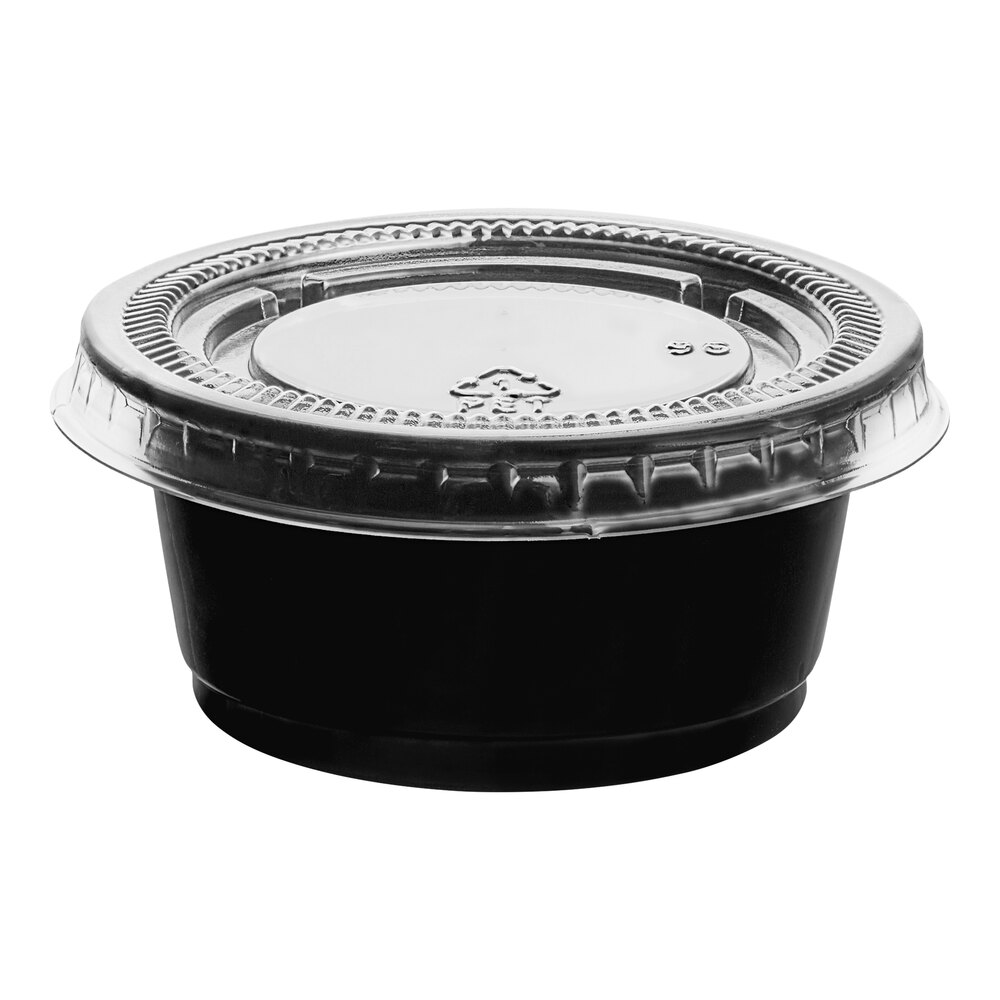Choice 2 oz. Black Plastic Souffle Cup / Portion Cup with PET Plastic ...