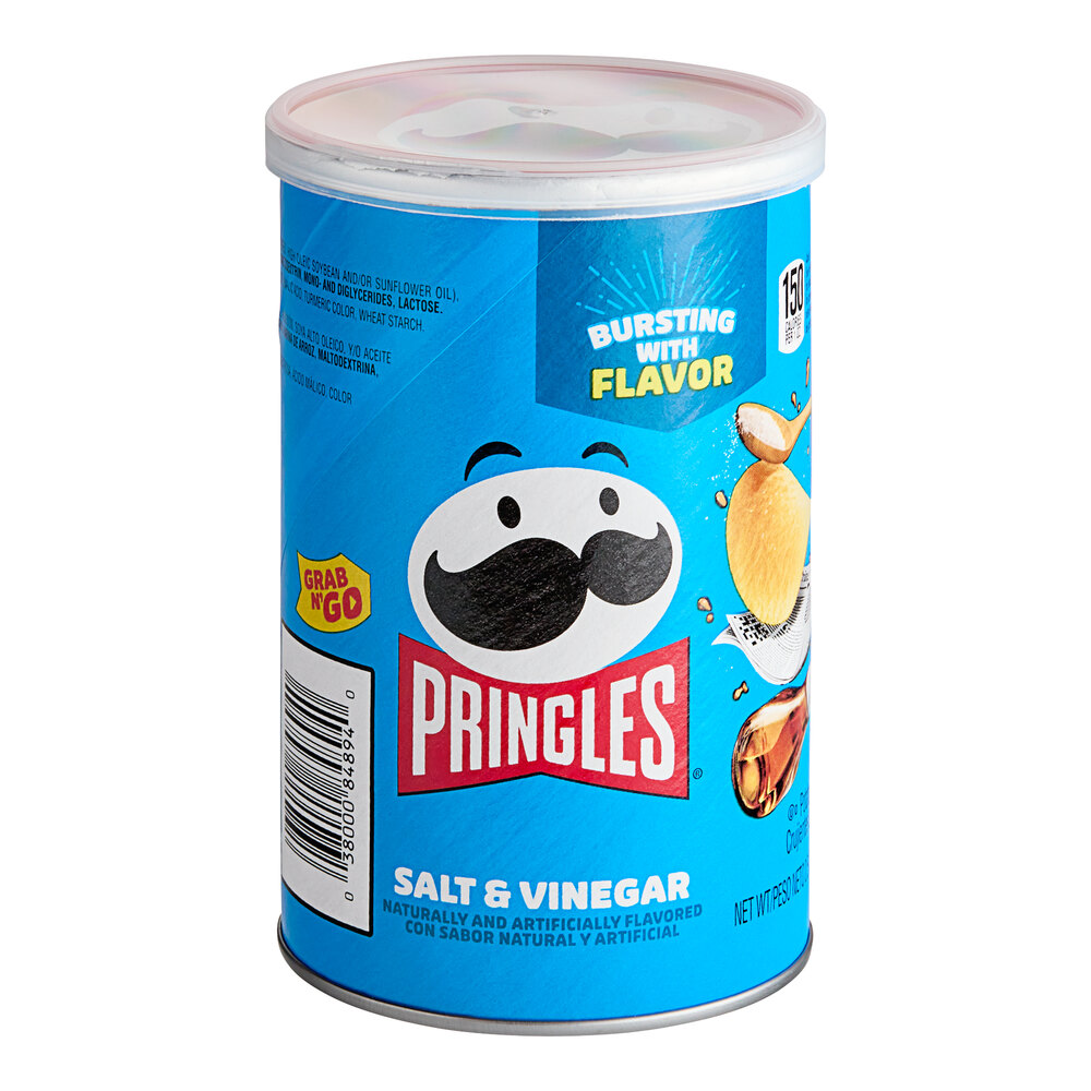 Pringles Salt and Vinegar Potato Crisps Grab-and-Go Can 2.5 oz. - 12/Case