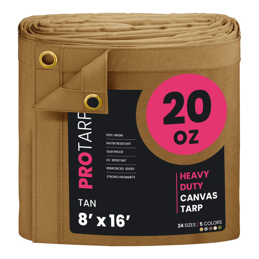 ProTarp 8' x 16' Tan Extreme Heavy-Duty 20 oz. Poly Canvas Tarp with ...
