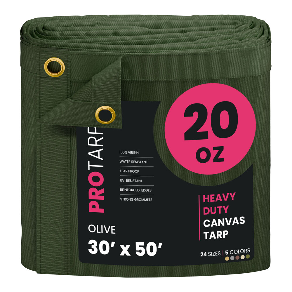 ProTarp 30' x 50' Olive Extreme Heavy-Duty 20 oz. Poly Canvas Tarp with ...