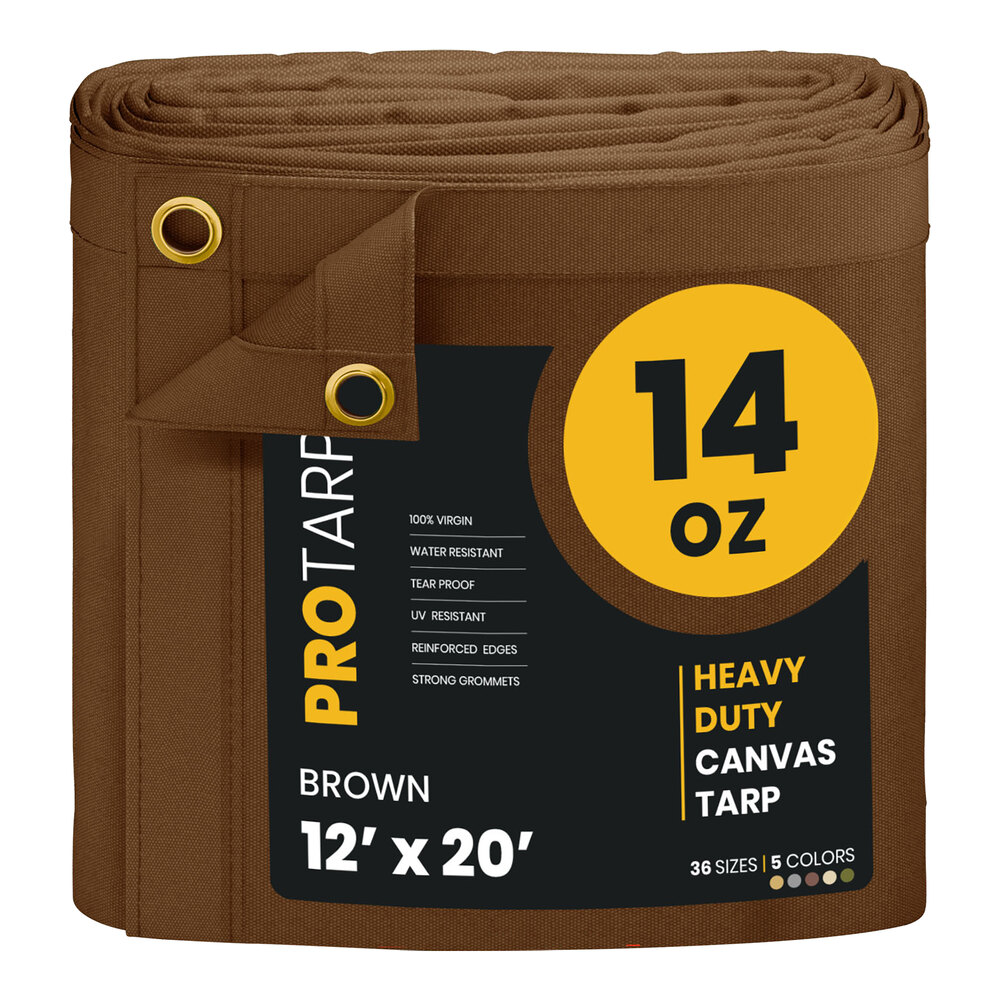 ProTarp 12' x 20' Brown Heavy-Duty 14 oz. Poly Canvas Tarp with ...
