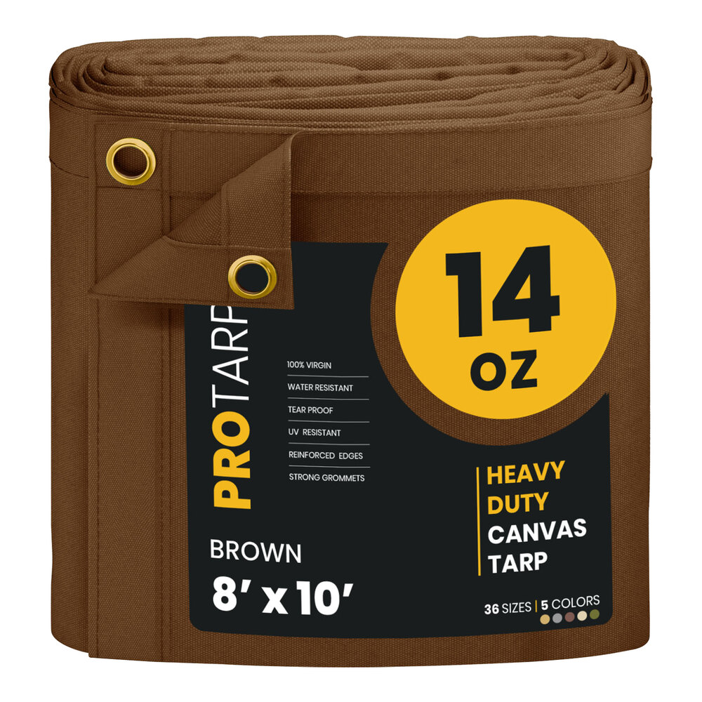 ProTarp 8' x 10' Brown Heavy-Duty 14 oz. Poly Canvas Tarp with ...